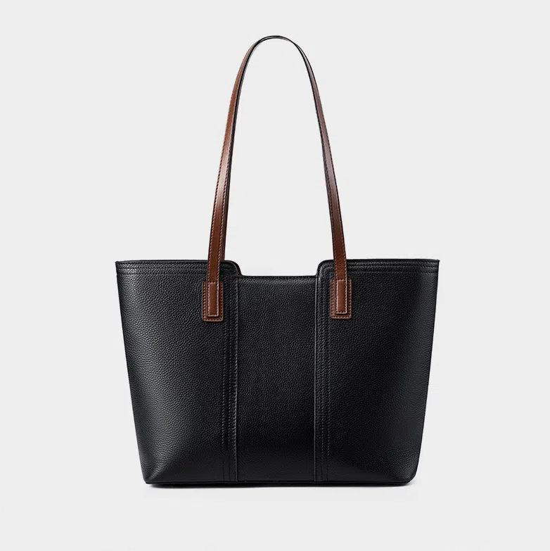 Elegant Leather Tote Bag With Zipper Images